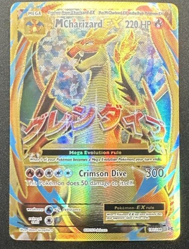 Mega M Charizard EX 101/108 Evolution Ultra Rare Full Art Gold Pokemon ...