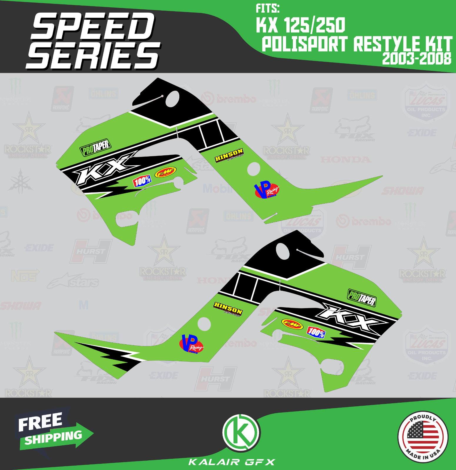 Graphics Kit for KAWASAKI KX125 KX250 2003-08 Polisport Restyle Speed ...