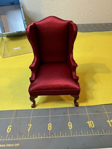 Town Square Miniatures 1:12 High Back Arm Chair in Burgundy Satin ...