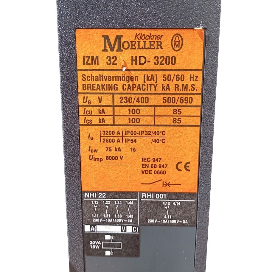 Disjuntor Moeller IZM 32 HD-3200 3P 690V 3200A 75KA | eBay