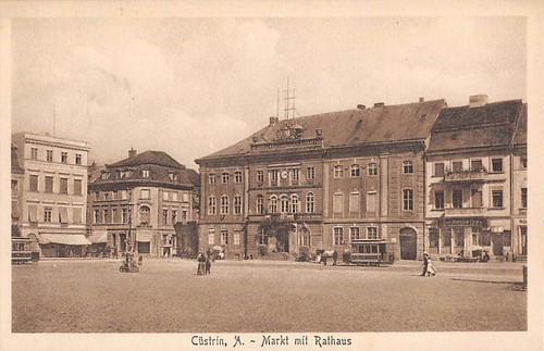 CUSTRIN - KOSTRZYIN, POLAND, MARKET SQ, RATHAUS, HORSE DRAWN TROLLEYS ...