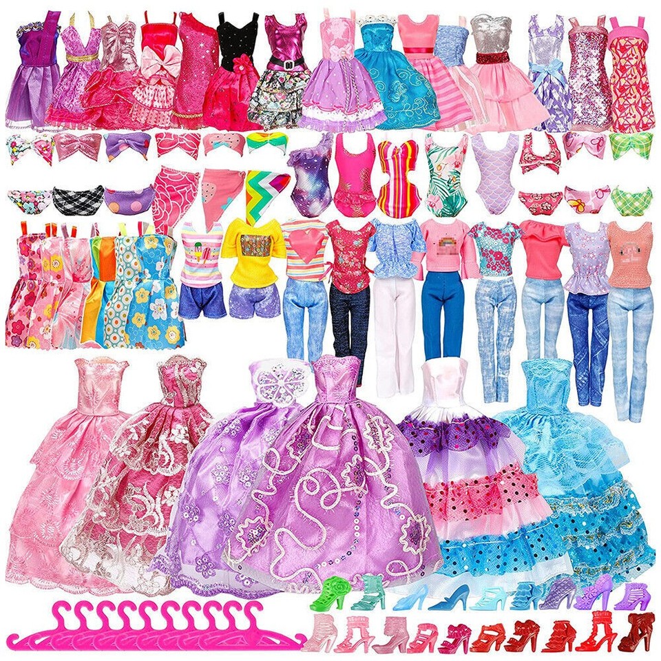 50Pcs Barbie Doll Dress-Up Clothes Set Dresses Shoes Accessories Girls ...