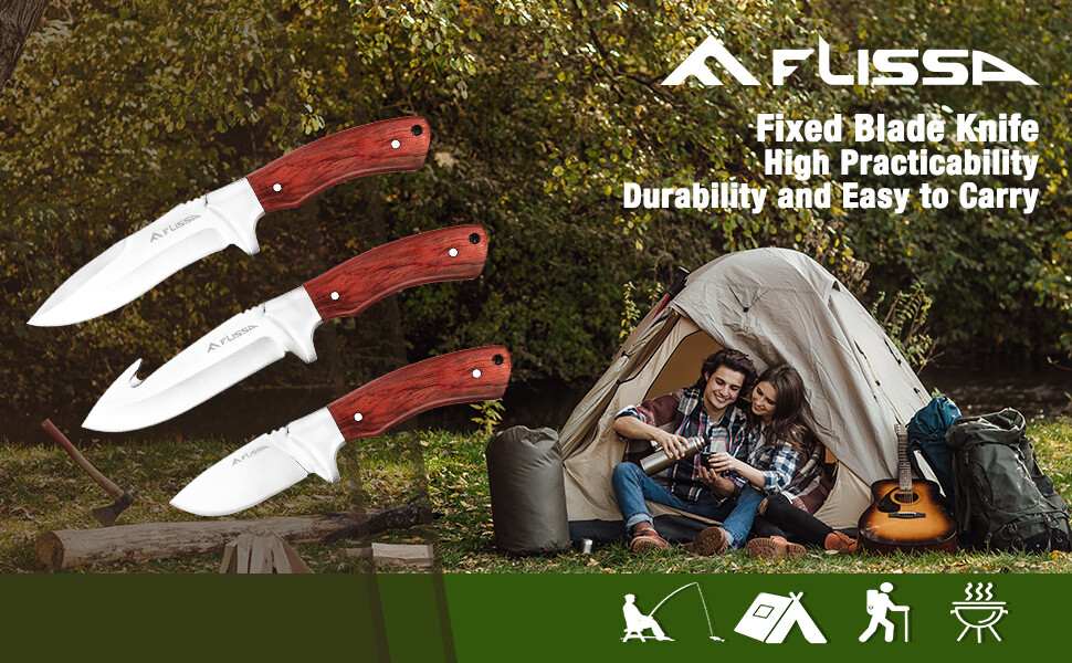 FLISSA 3PC Hunting Knife Set Fixed Blade Full Tang Hunting Knife ...