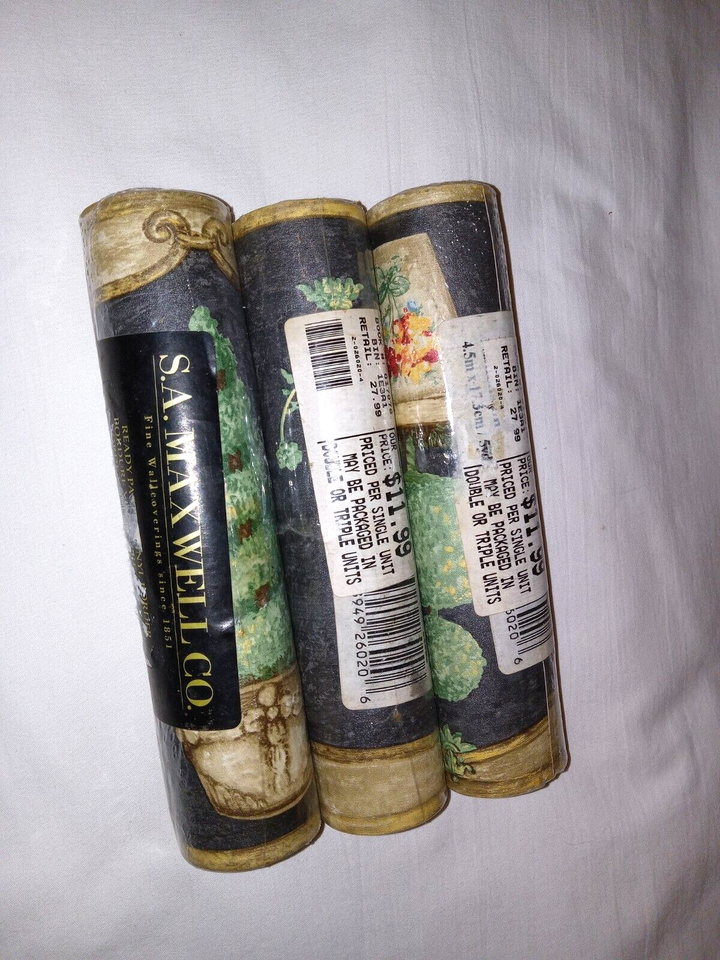SA MAXWELL Border Paper Black Topiary 5 Yards 15 Ft Wallpaper LOT OF 3 Greenery 703949260206| eBay