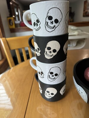 Prima Design Halloween Skeleton Skull Gothic Set 4 Stacking Coffee Mugs ...