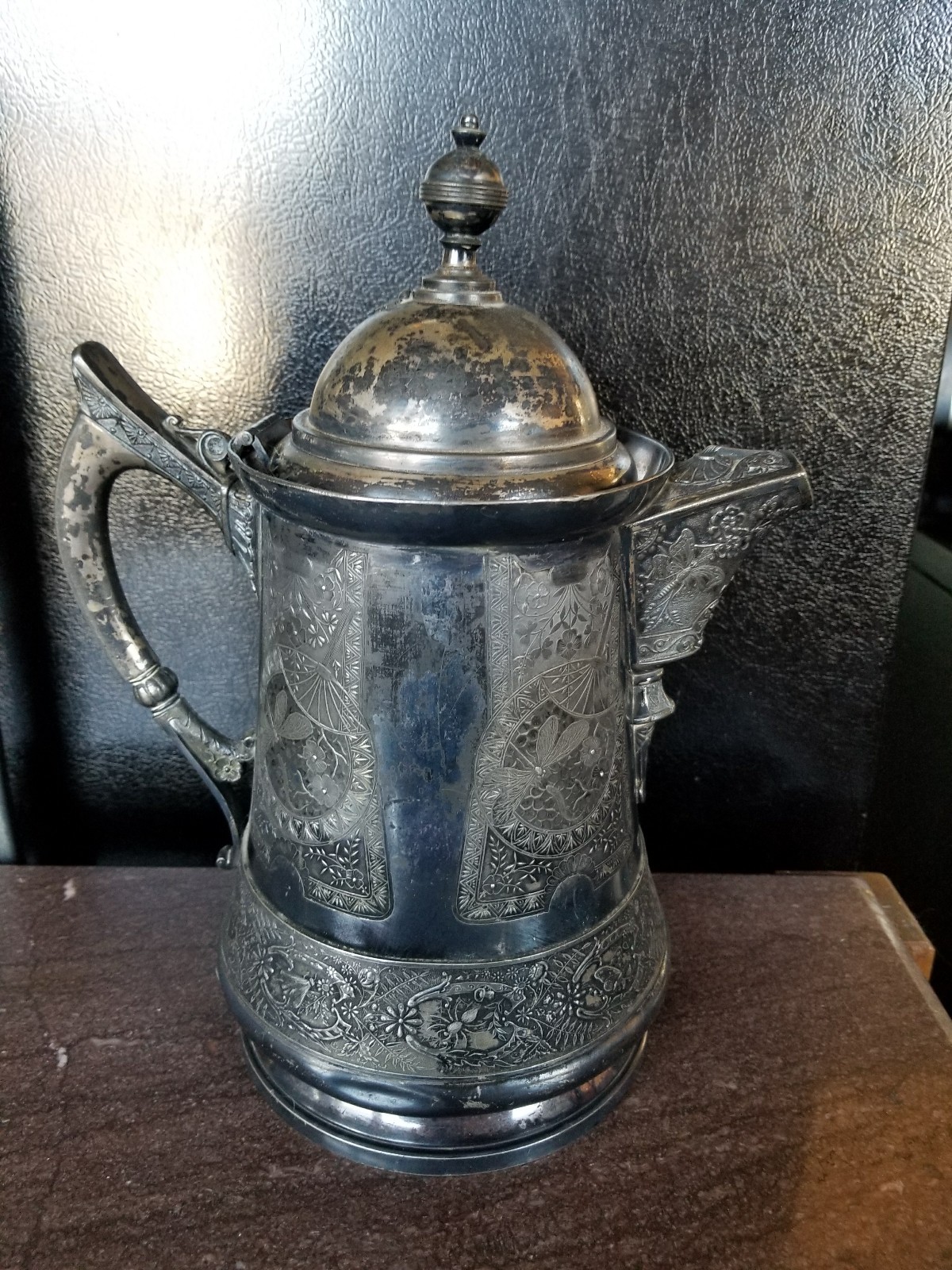 Engraved Ice Pitcher Antique late 1800's Derby Quadruple Silver Plate ...