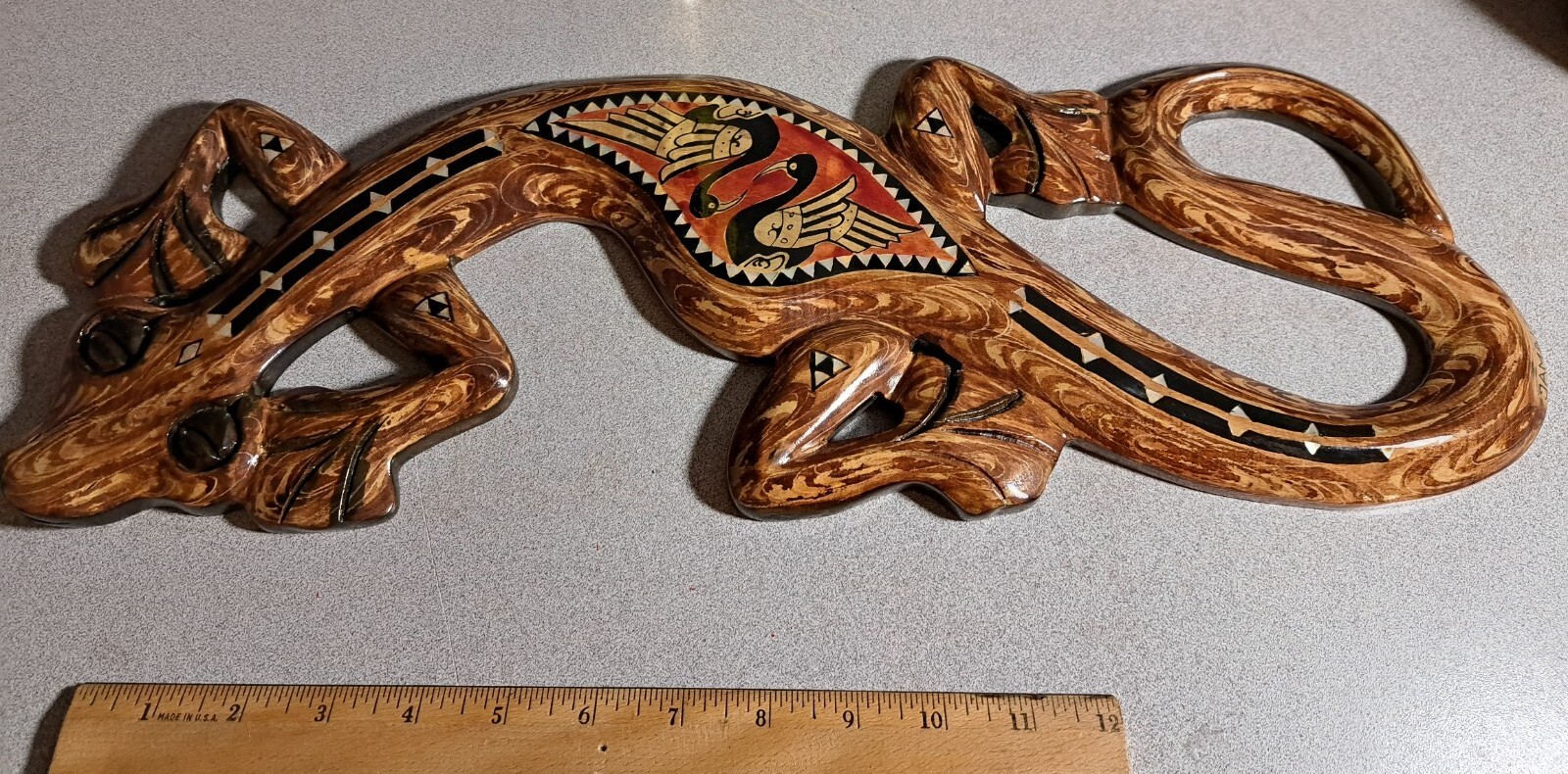 Hand Carved Wood Lizard Hand painted 20in Made in Jamaica #2318Hall | eBay