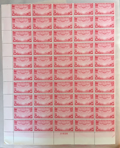 FULL MINT SHEET Of 50 STAMPS #C22 50 Cent Red Air Mail CHINA Clipper ...