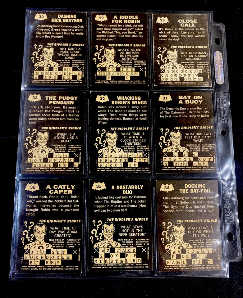 1966 O-PEE-CHEE OPC BATMAN RIDDLE COMPLETE SET 38 RARE CANADA + WRAPPER ...