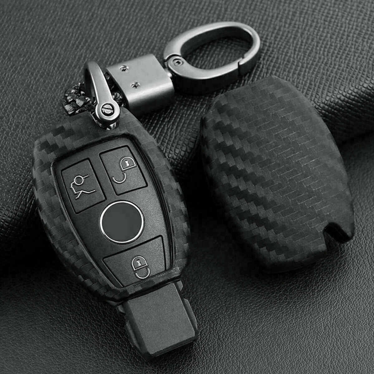 Carbon Fiber Smart Car Key Case Cover For Mercedes-Benz Fob Holder ...