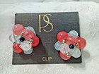 Vintage Pink White Gray Cluster Beaded Clip On Earrings | eBay