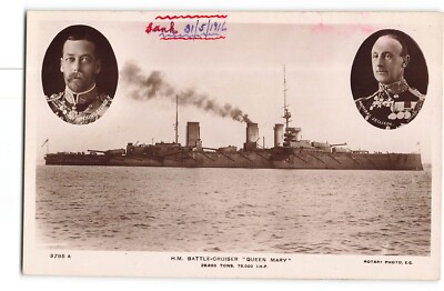 HMS Battle Cruise Queen Mary sank May 1916 Battle Jutland WW1 RPPC ...