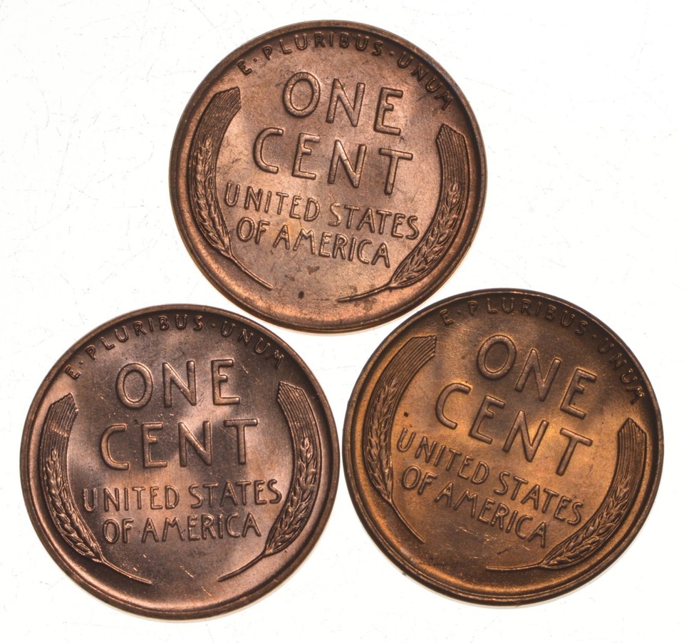Choice Unc 1954 P+D+S Lincoln Wheat Cent Gem BU Collection Lot Set ...