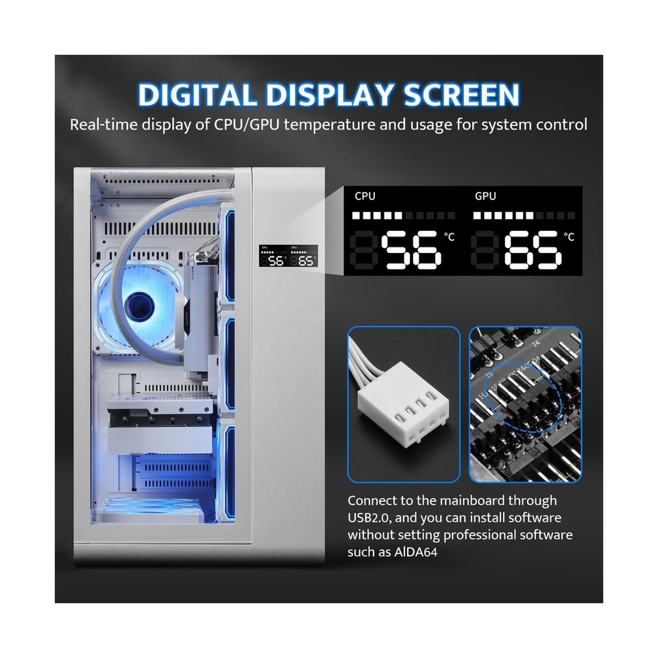 darkFlash ATX Mid-Tower PC Case with Screen, Three Side Glass, Curved ...