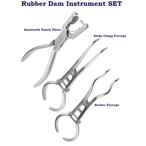 Rubber dam Endodontics Ainsworth Punch Pliers Brewer Forceps Stoke ...