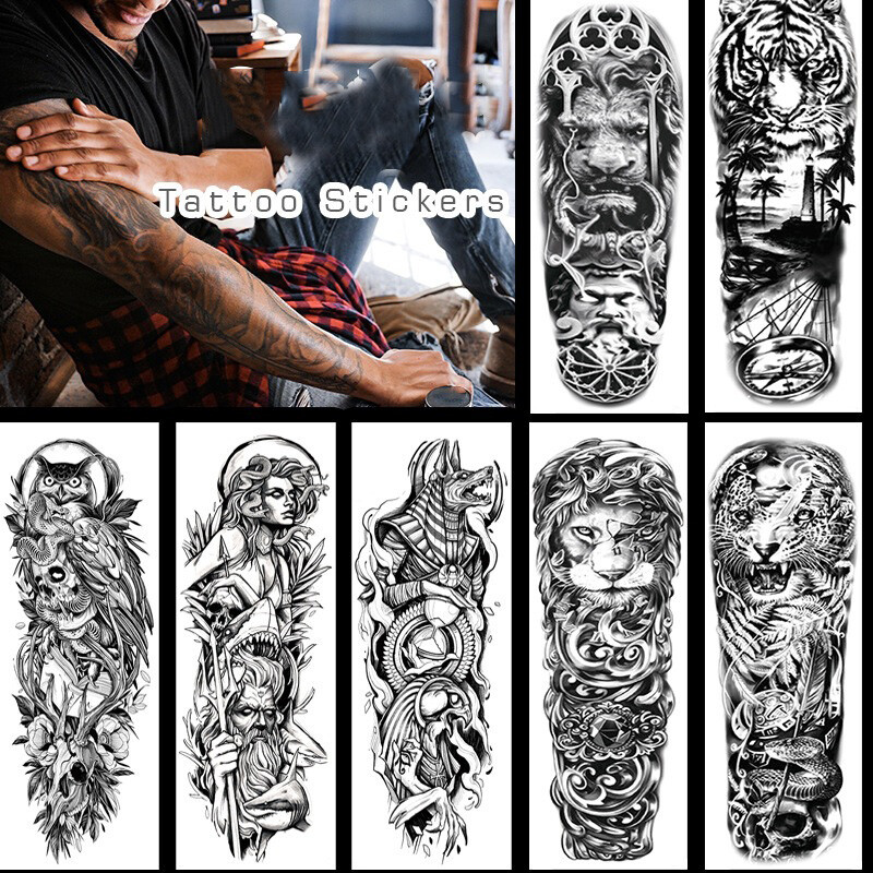 Large Arm Sleeve Tattoo Waterproof Temporary Tatoo Sticker Mens Women ...