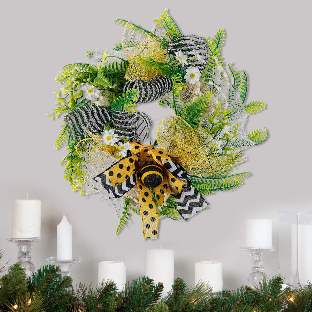 Welcome Sign Wreath Artificial Bee Sunflower Wreath Simulation Leaf 🔎 ...