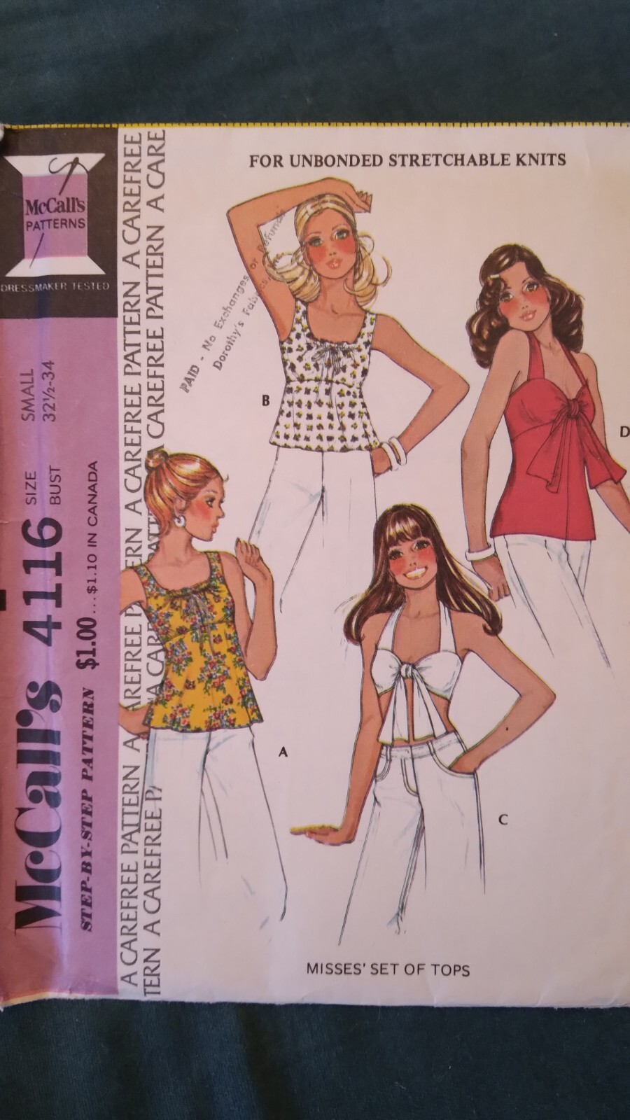 Vintage McCalls Sweet Retro Halter Top Pattern 4116 Bust 31-1/2-34 | eBay