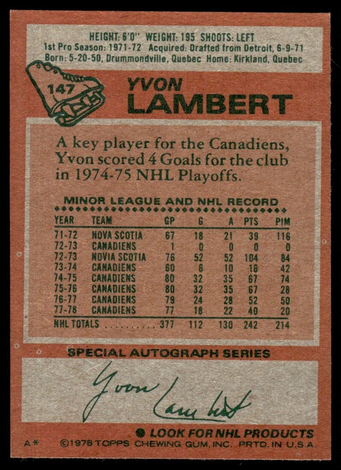 1978-79 Topps Hockey Card Yvon Lambert lw Montreal Canadiens #147 | eBay