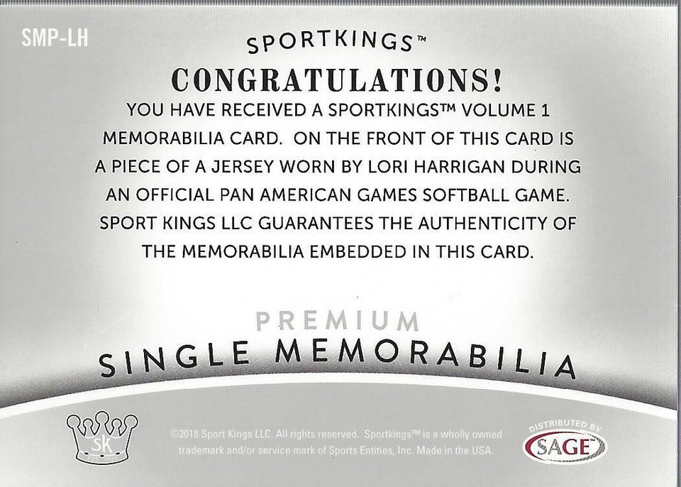 2018 Sportkings Premium Memorabilia Silver #SMPLH Lori Harrigan /25 ...