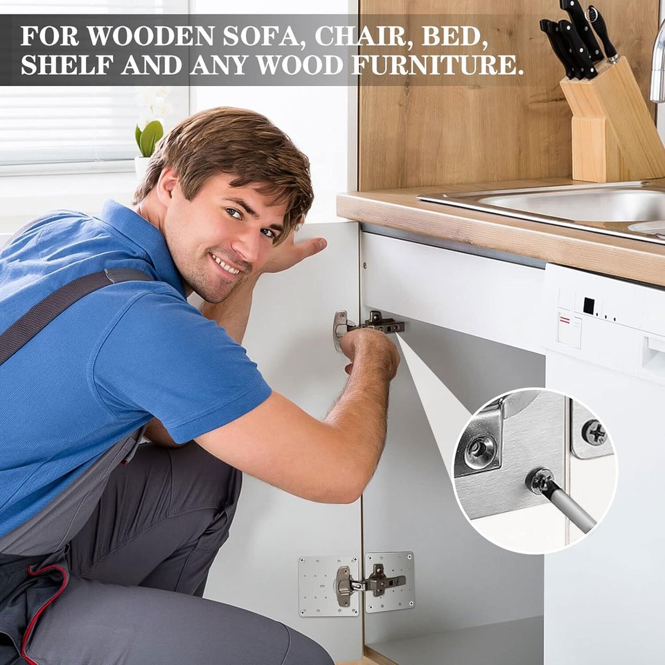 KITCHEN CUPBOARD DOOR HINGE REPAIR KIT PLATE AND FIXING CABINET SCREWS ...