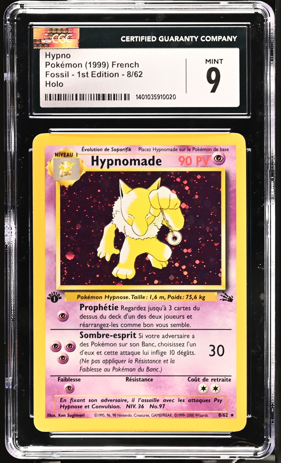 CGC 9 MINT Hypno (Hypnomade) Fossil 1st Edition FRENCH 8/62 Holo ...