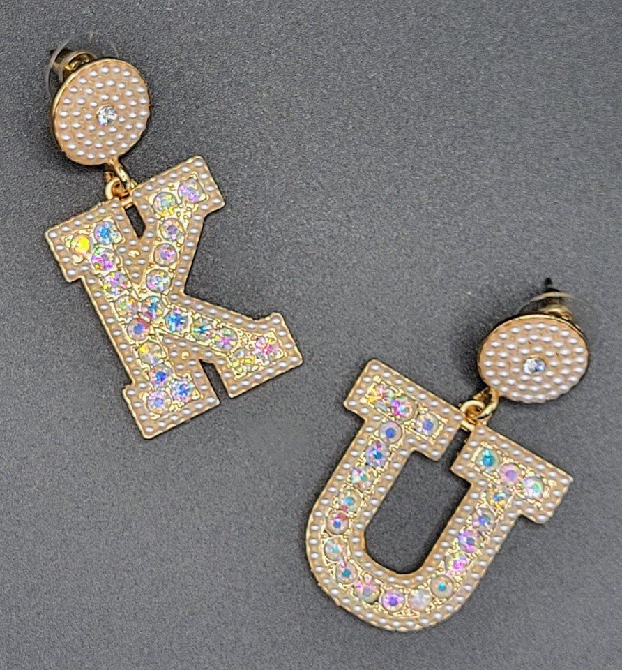 KU EARRINGS University of Kansas ROCK CHALK JAYHAWK Blue or White ...