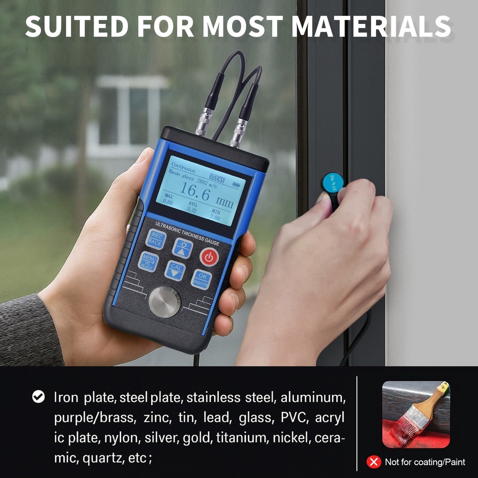 Digital Ultrasonic Thickness Gauge Tester Meter For Steel Metals Glass ...