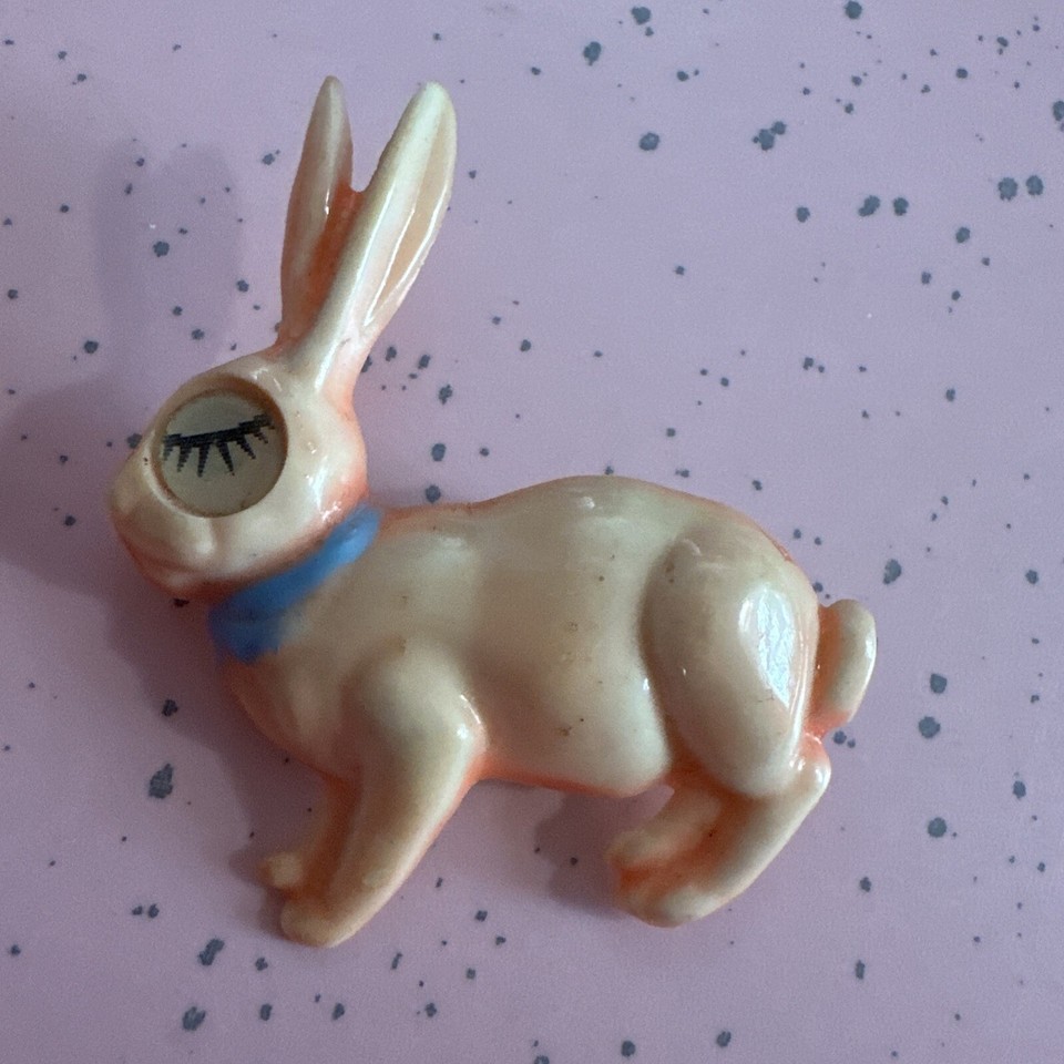 Vintage Celluloid Plastic Winking Easter Bunny Rabbit Brooch Pin ...