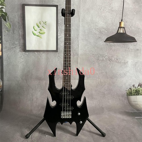 Custom Black Spider Shaped Electric Bass Guitar 4 String Chrome ...