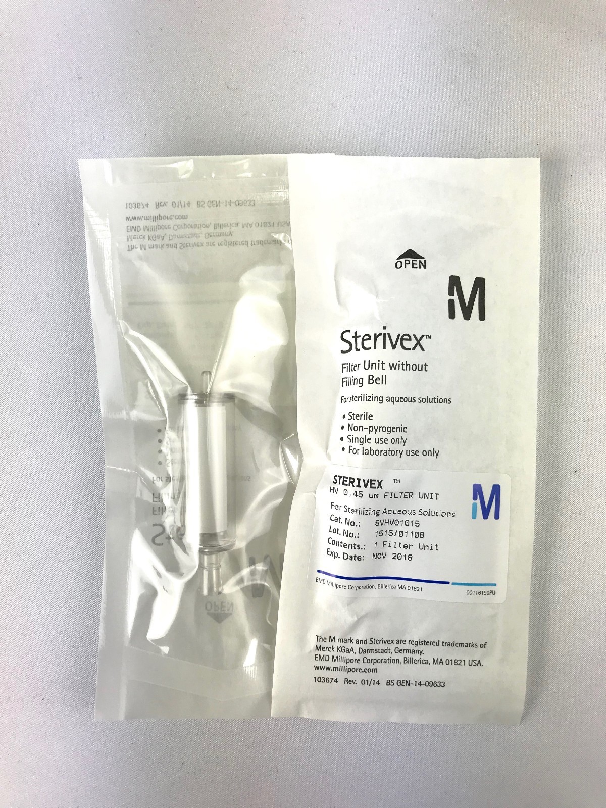 Cell Dyn 3200 RUBY Millipore Sterivex HV Pressure, Inline Filter 0.45UM ...