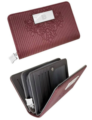 Women's Wallet Laura Biagiotti Jessa Line Bordeaux Leather Coins ...
