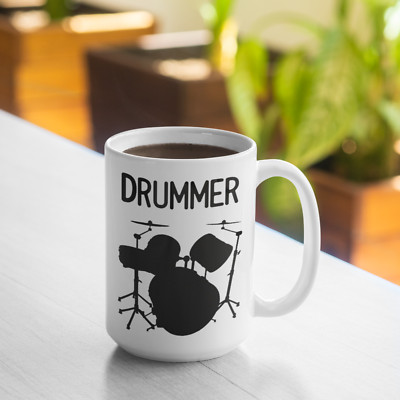 Drummer Mug - 15oz Mug - Coffee Mug - Tea Cup - Drum Set Silhouette Mug ...