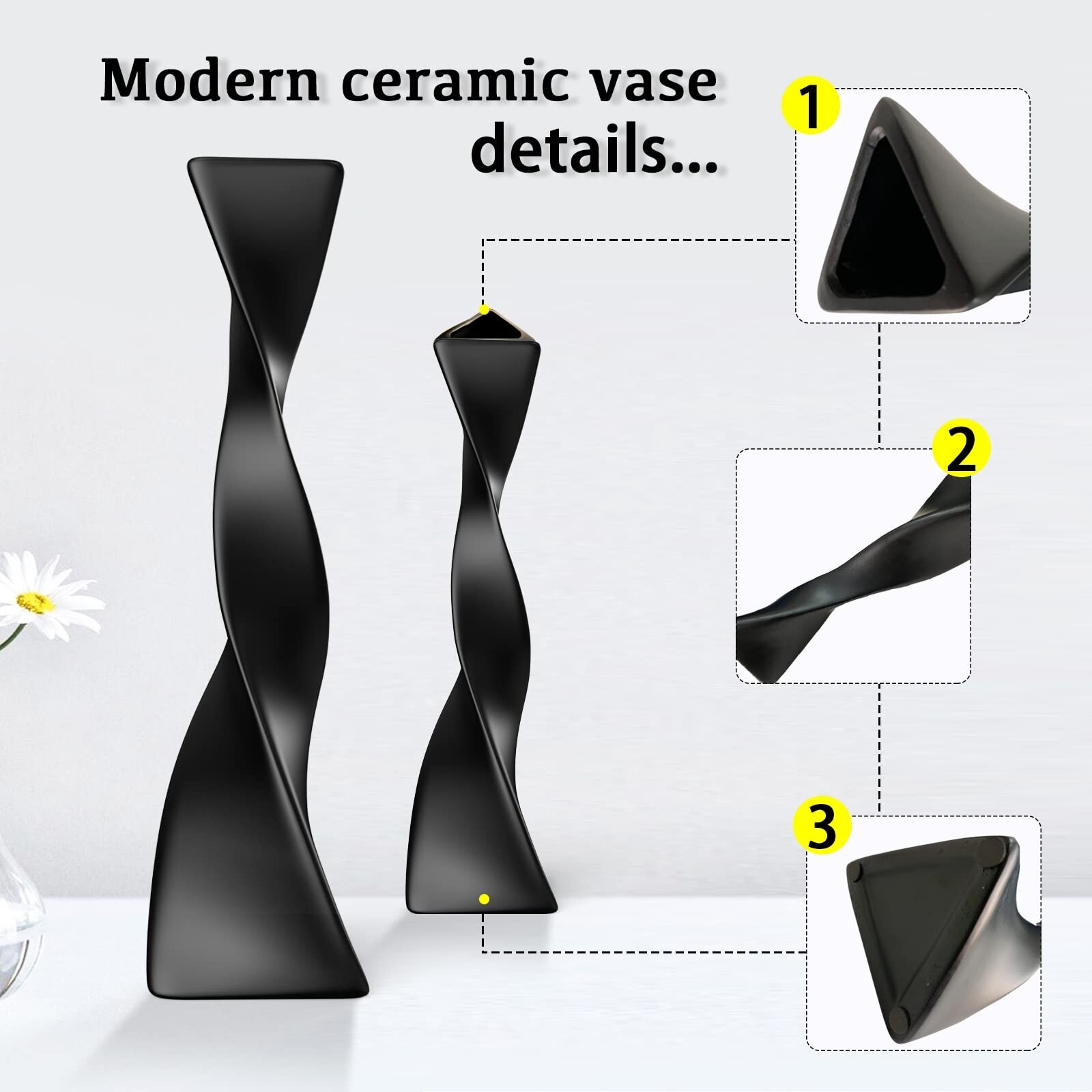 Black Ceramic Vase, 15.94 Inch Decorative Tall Slender Vase, Modern ...