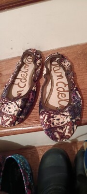Sam Edelman Brown velour paisley flat ballerina slip shoes leather ...