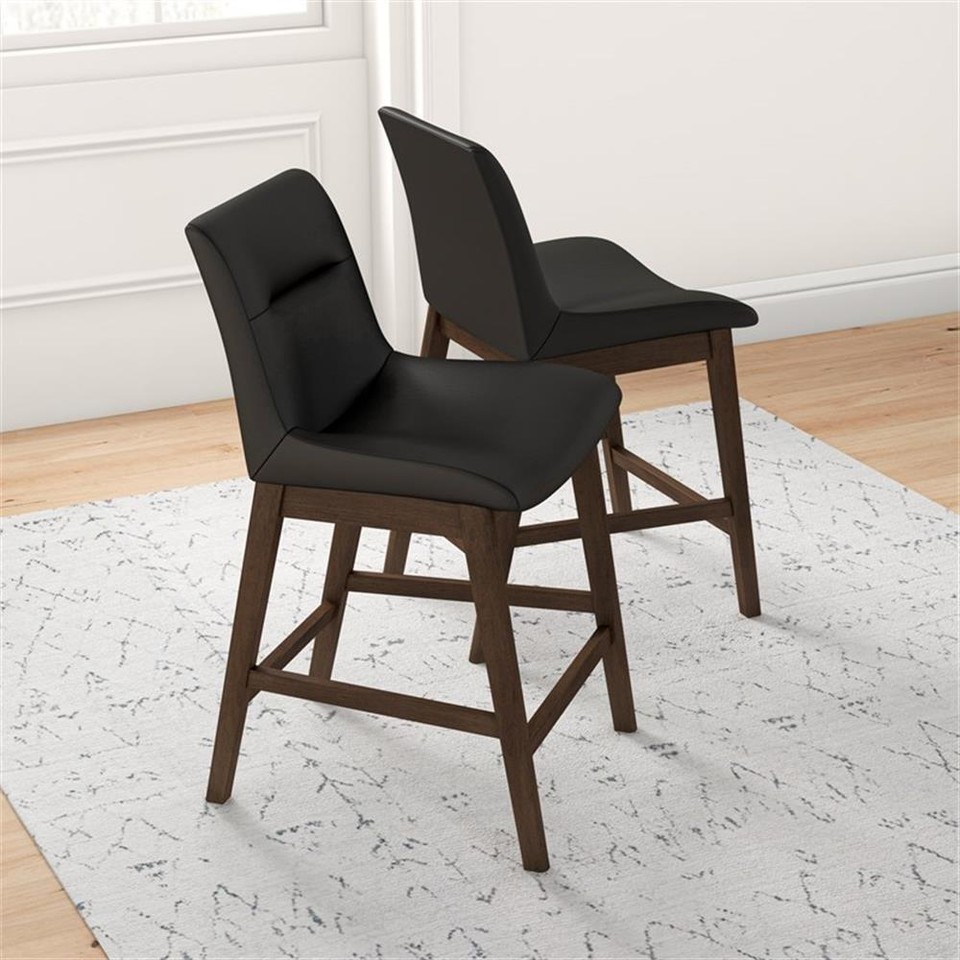Ashcroft Helena Leather Upholstered Counter Stool in Black (Set of 2 ...