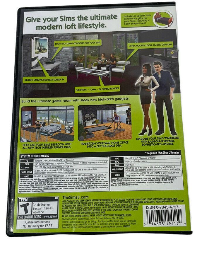 Sims 3 High End Loft Stuff PC Expansion Pack WIN/MAC PC Game 10th ...