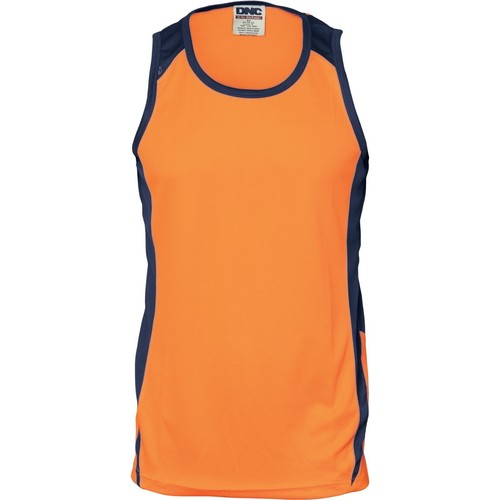 Mens Hi Vis Singlet Work Wear Safety Tank Top Fluro Micro Mesh High ...