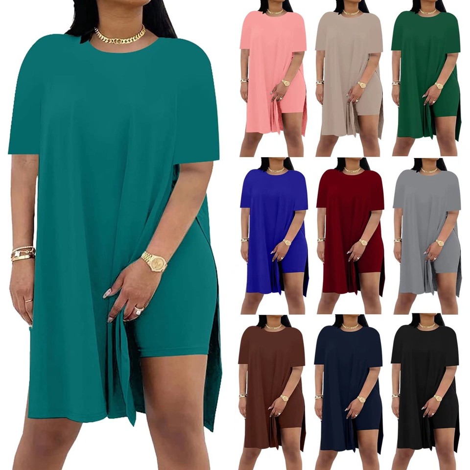 AXOSY Women Plus Size 2 Piece Outfits Short Sleeve Tunic 3X-Large, Navy ...