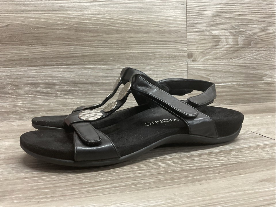 Vionic Women's Farra Black /Silver Adjustable Slingbacks Sandals Size ...