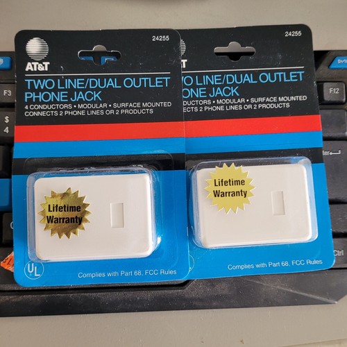2 AT&T Two Line Dual Outlet telephone jacks 24255 4P4C Wall White RJ9 ...