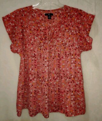 Gap Women's Short Sleeve Split Neck Pink Floral Flutter Zen Size Small ...