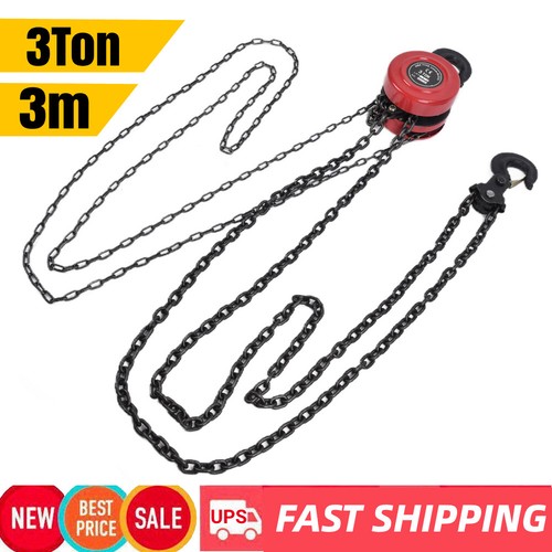 3Ton Block and Tackle Chain Block Hoist Crane Lifting Pulley Tool Winch ...