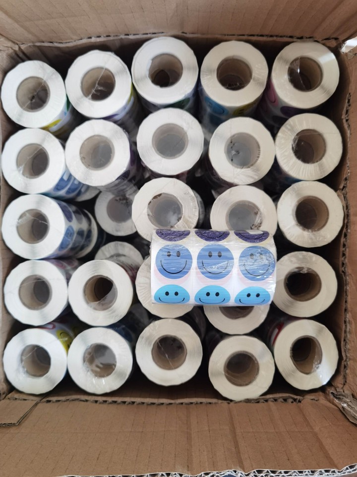 5 Lot Smiley Face 4,500 Stickers 15 Rolls Teacher Reward Grading Decals ...