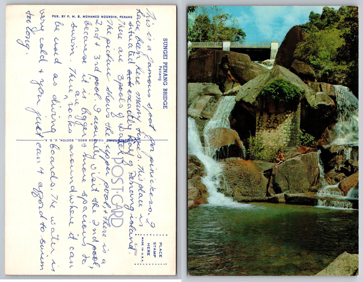 Vintage Sungei Penang Bridge Postcard Waterfall Penang Island Malaysia ...