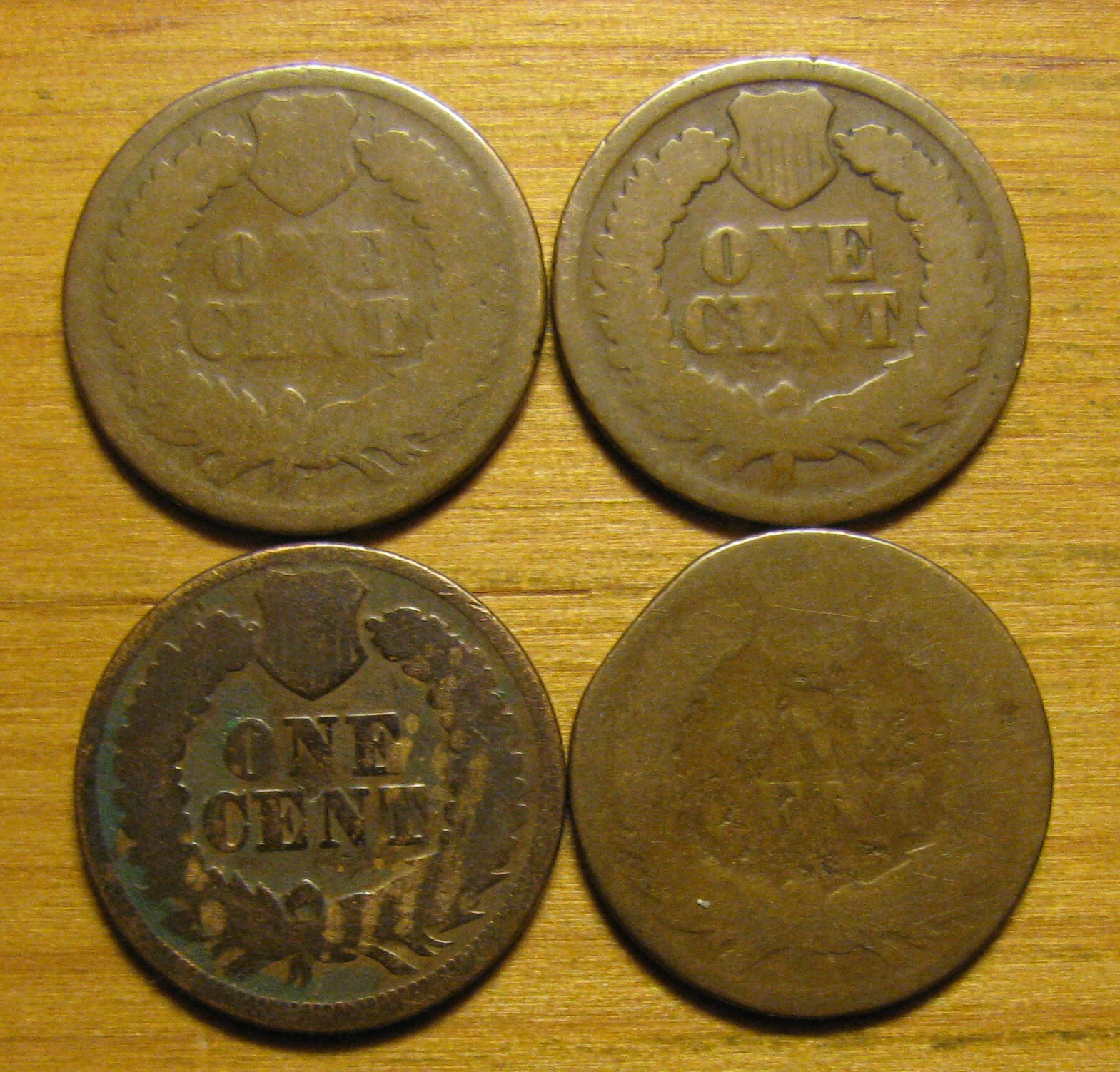 LOT OF (4) 1869 1870 1871 1872 INDIAN HEAD CENTS FROM COIN COLLECTION ...