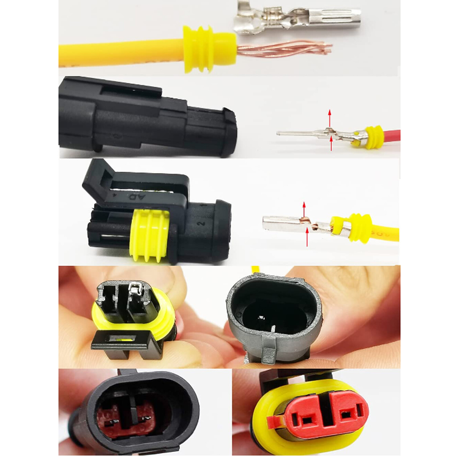 10 Set 1/2/3 Pin Waterproof Car Electrical Wire Sealed Connector Plug ...