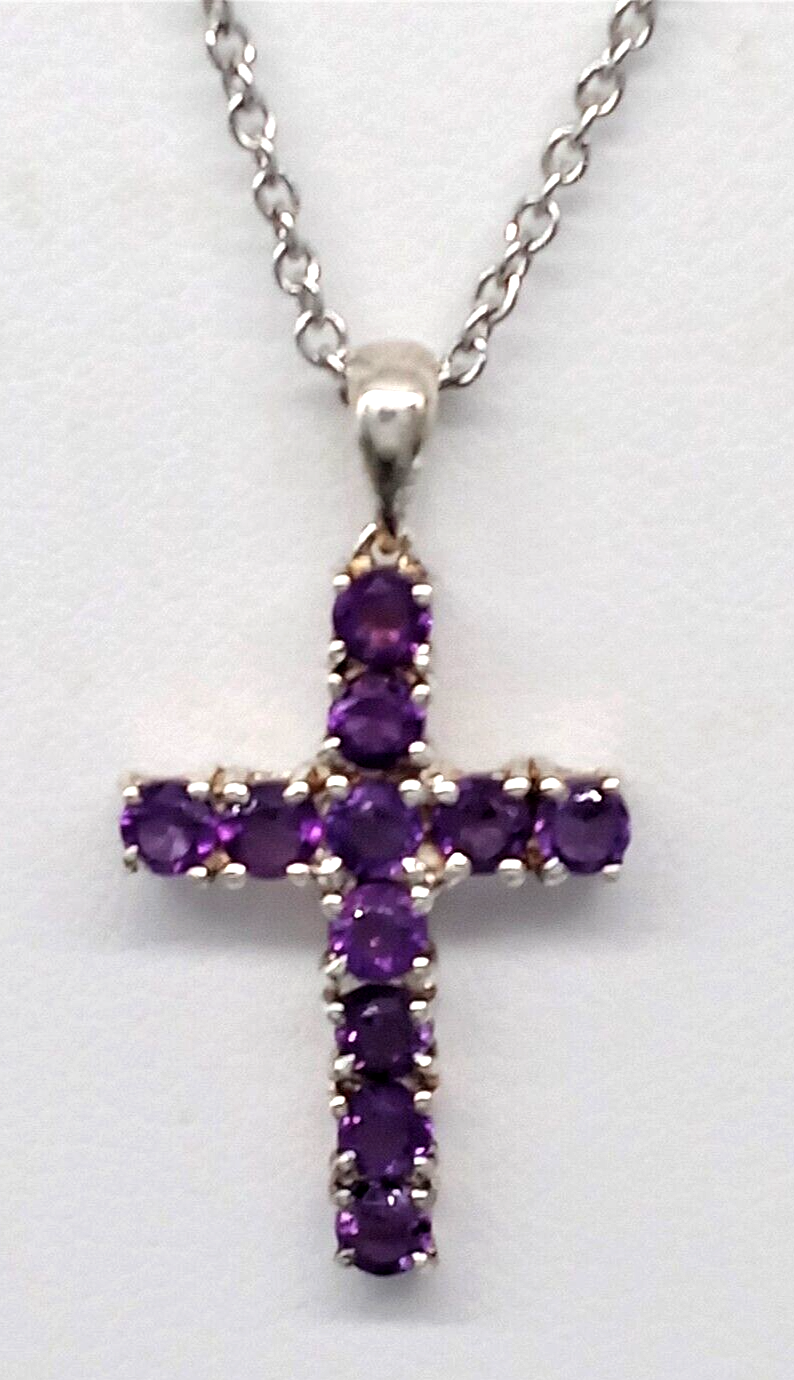 Amethyst Cross Pendant Necklace Chuck Clemency STS 925 Sterling Silver ...
