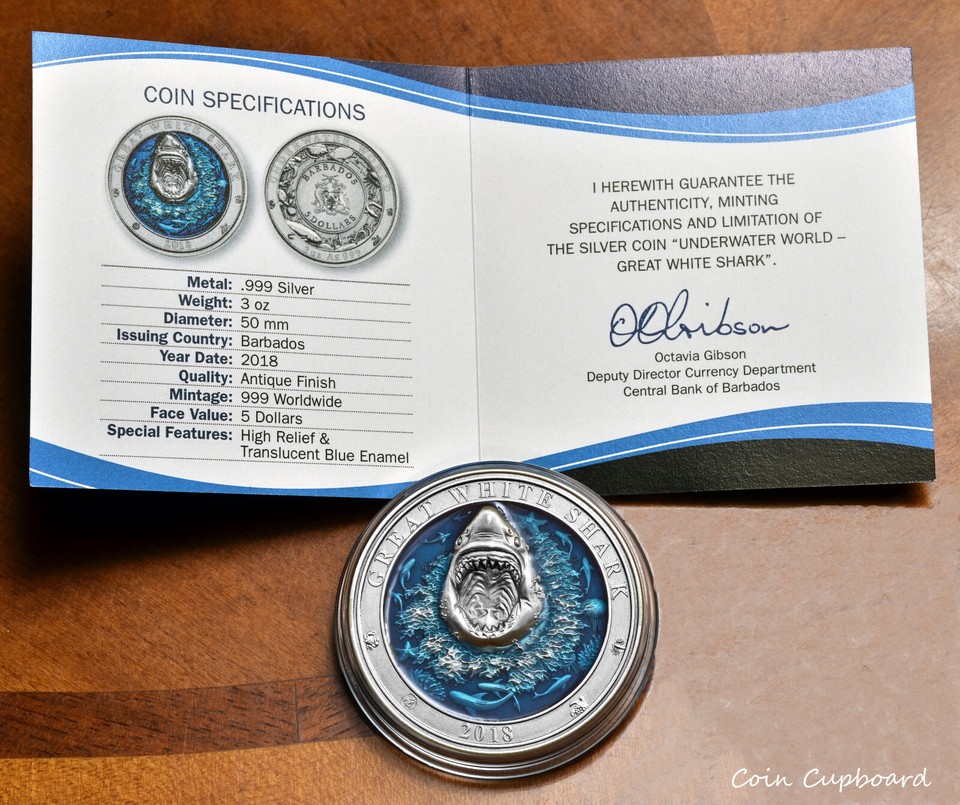 2018 Barbados - 3oz .999 silver w/ enamel resin - Great White Shark | eBay