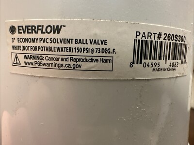 Everflow 3 Inch Economy 40 PVC Solvent Ball Valve - Part# 265S300 | eBay